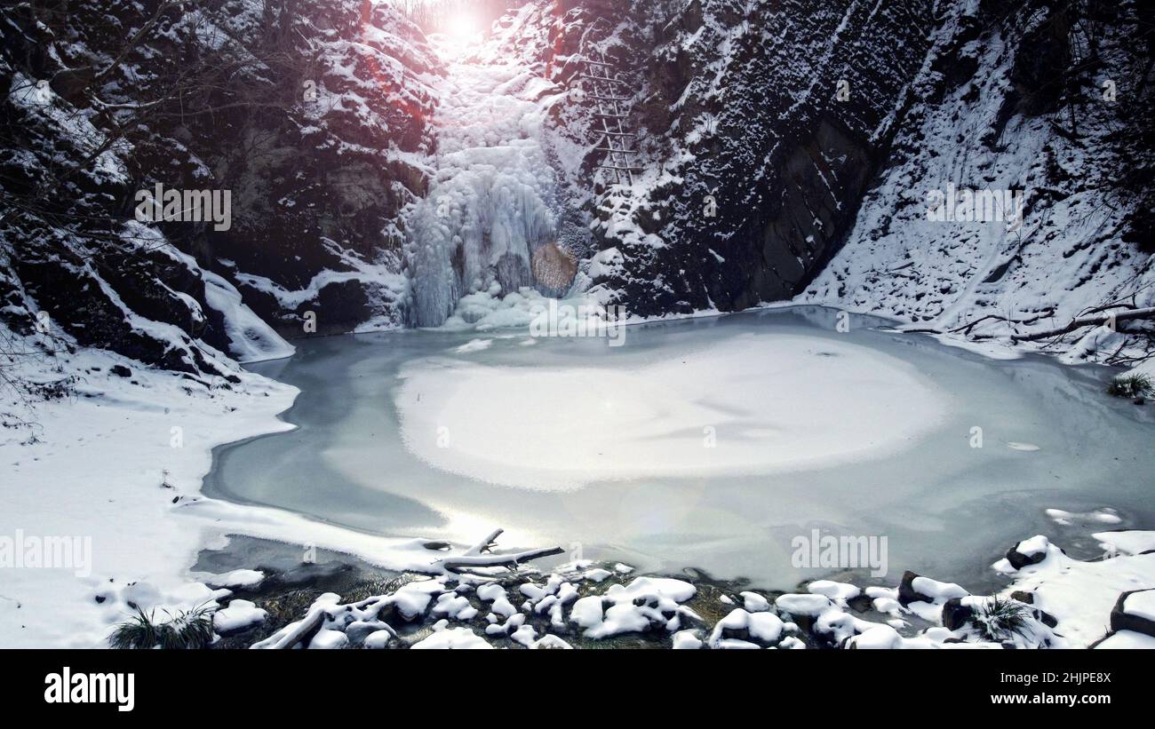 Closeup shot of frozen waterfall on a winter day Stock Photo - Alamy