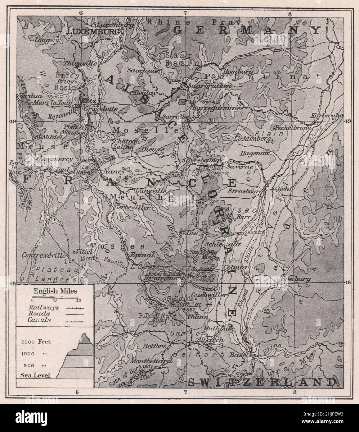 Physical Map of Alsace-Lorraine (1923 Stock Photo - Alamy
