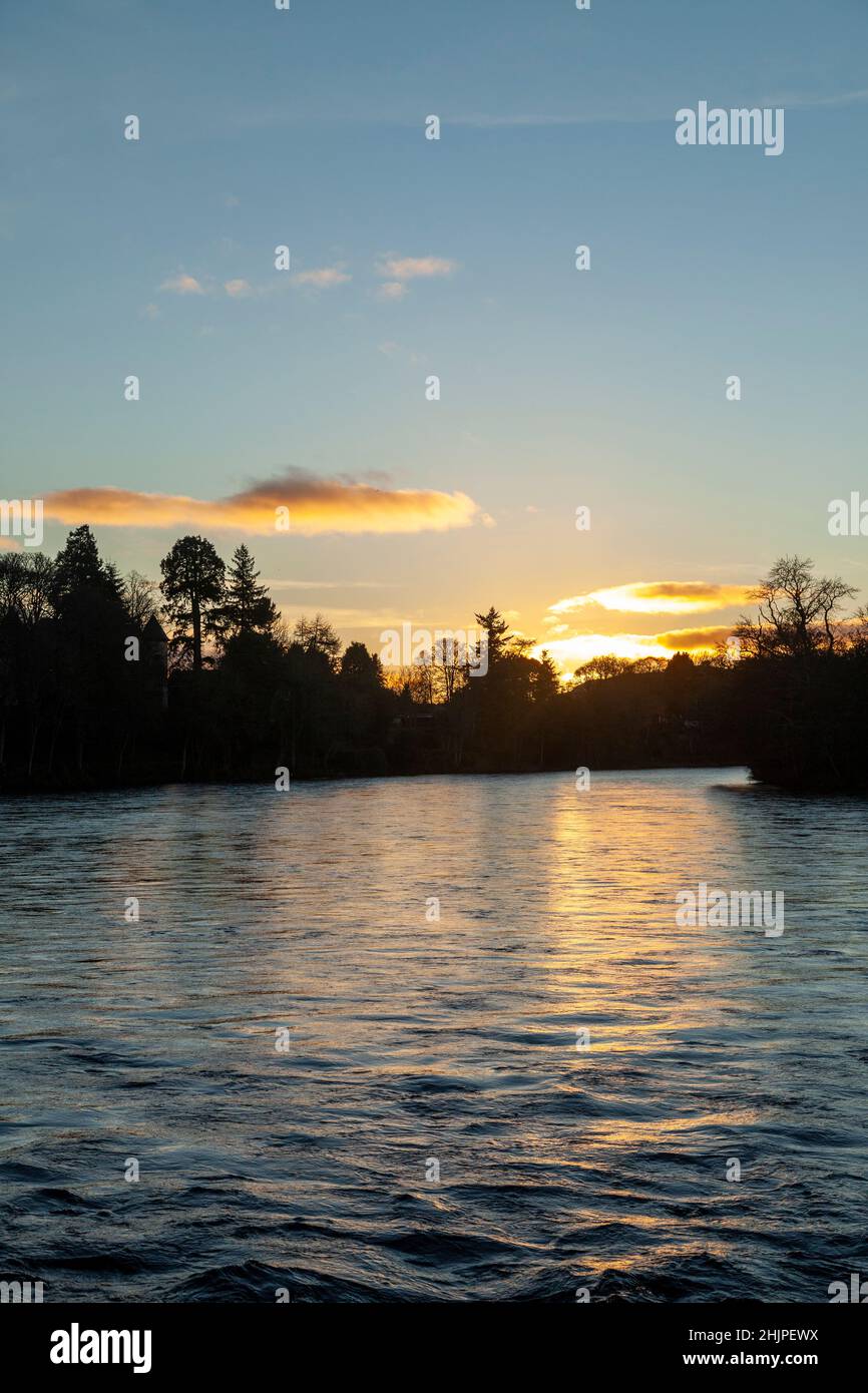 Sunset from Ness Island looking up the River Ness, Inverness, Scotland ...