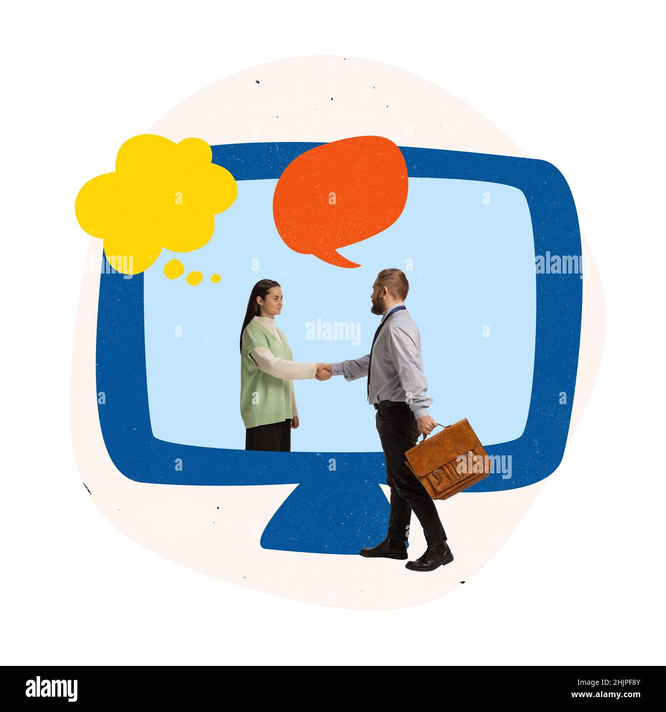 Man reaching handshake through laptop hi-res stock photography and ...