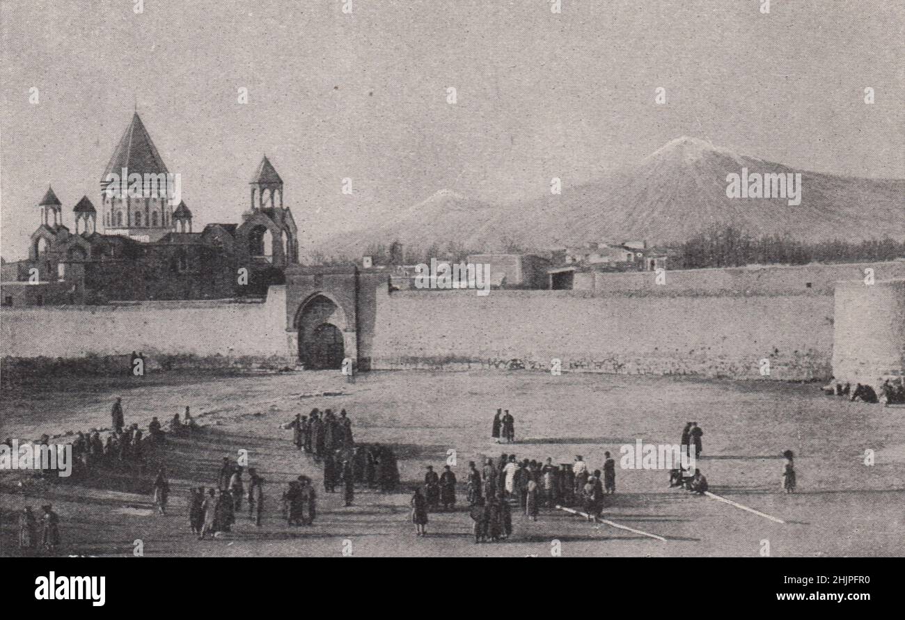 Fortified Monastery of Echmiadzin under the Ararat peaks. Armenia (1923 ...