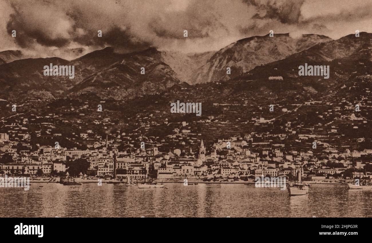 Funchal, capital of Madeira, viewed from the sea. Portugal. Atlantic ...