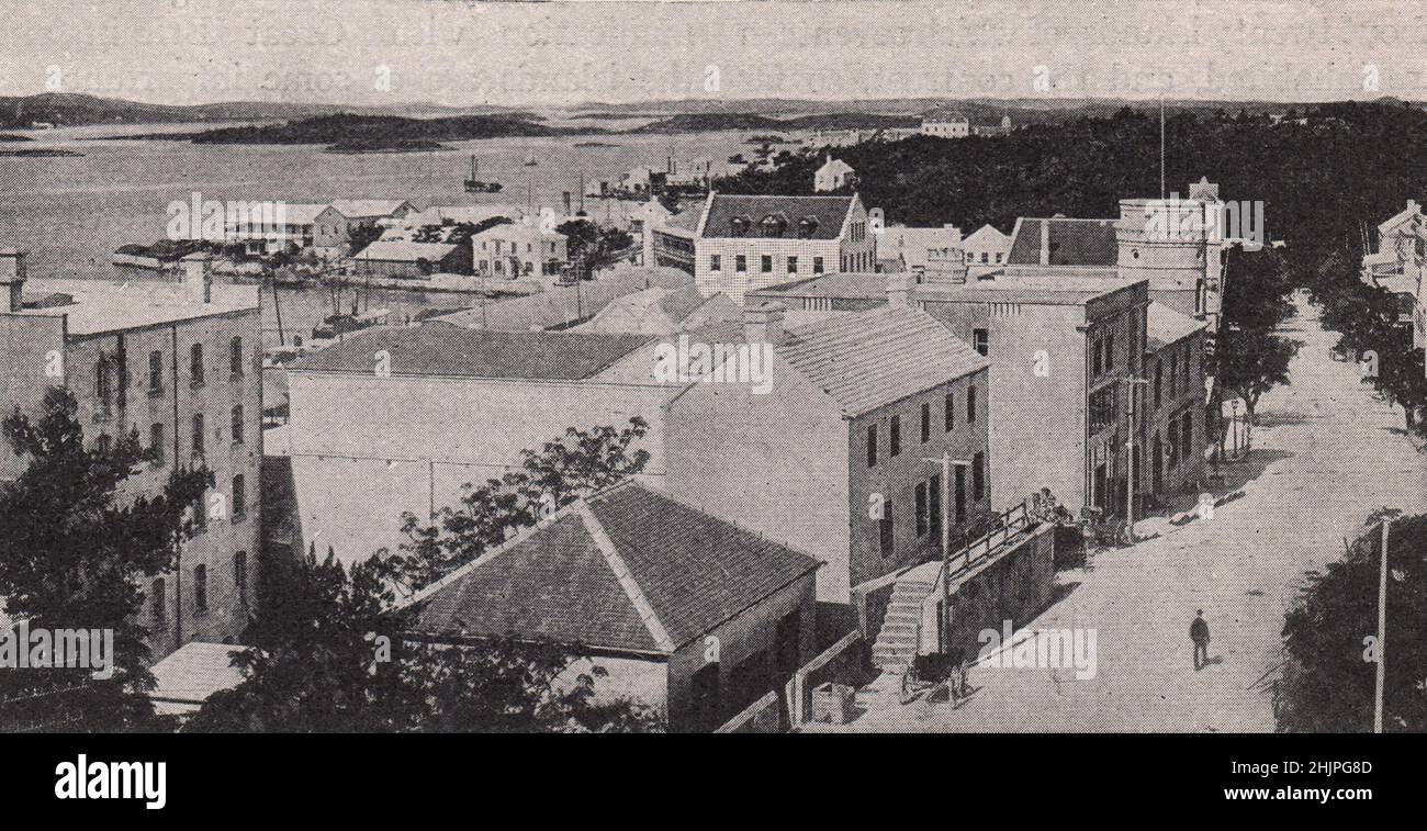 Overlooking the waterside at Hamilton, capital of Bermudas. Atlantic ...
