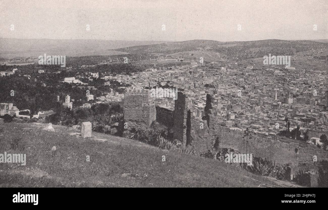 Fez, the Northern capital city of Morocco, seen from its neighbouring ...
