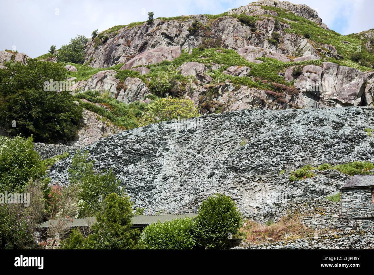 slate spoil heaps from previous slate mine langdale valley, lake ...