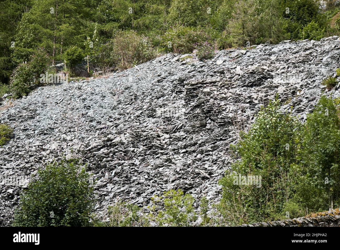slate spoil heaps from previous slate mine langdale valley, lake ...