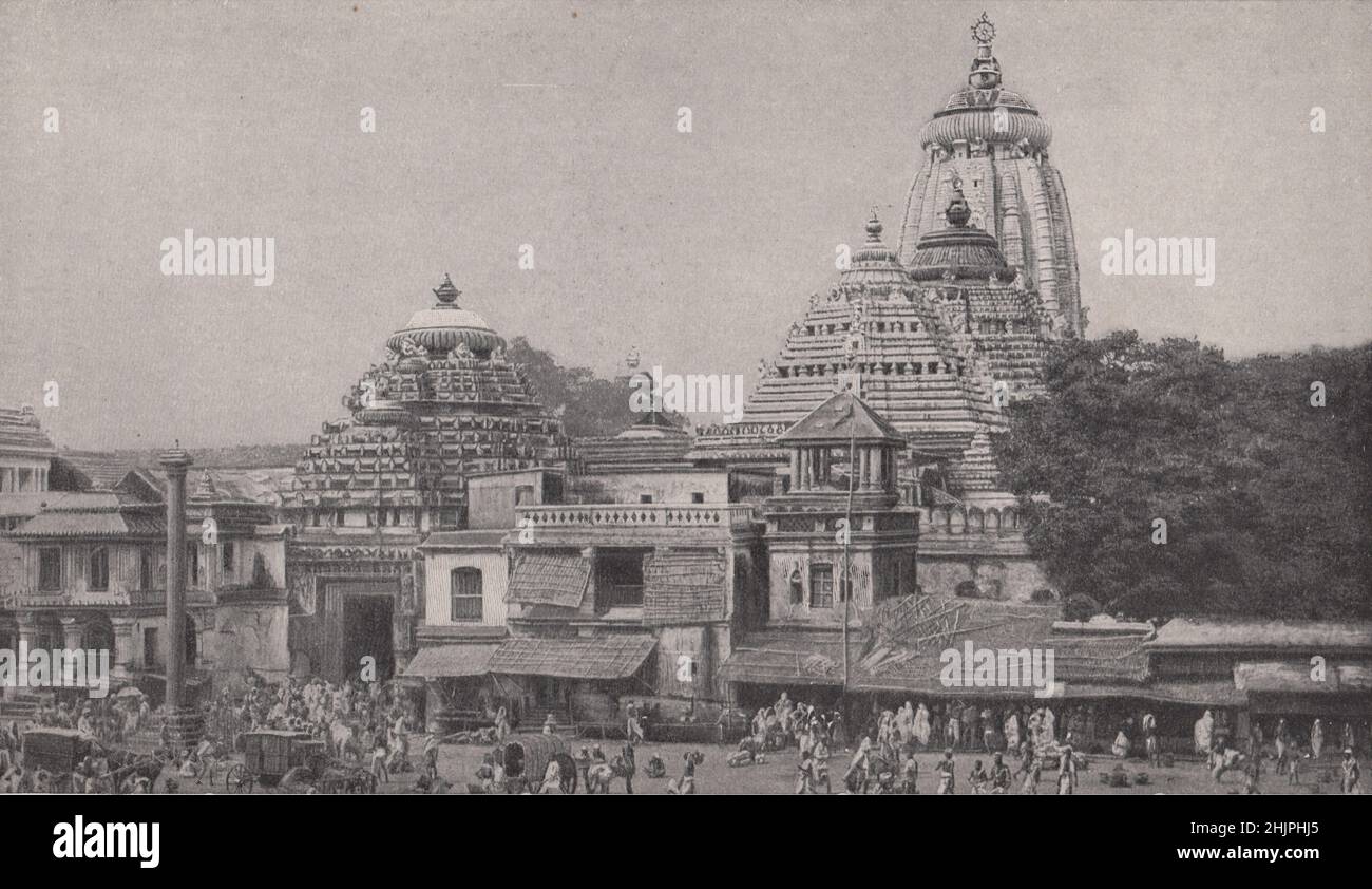Temple of the "Lord of the World" and his Juggernaut car, at Puri in ...