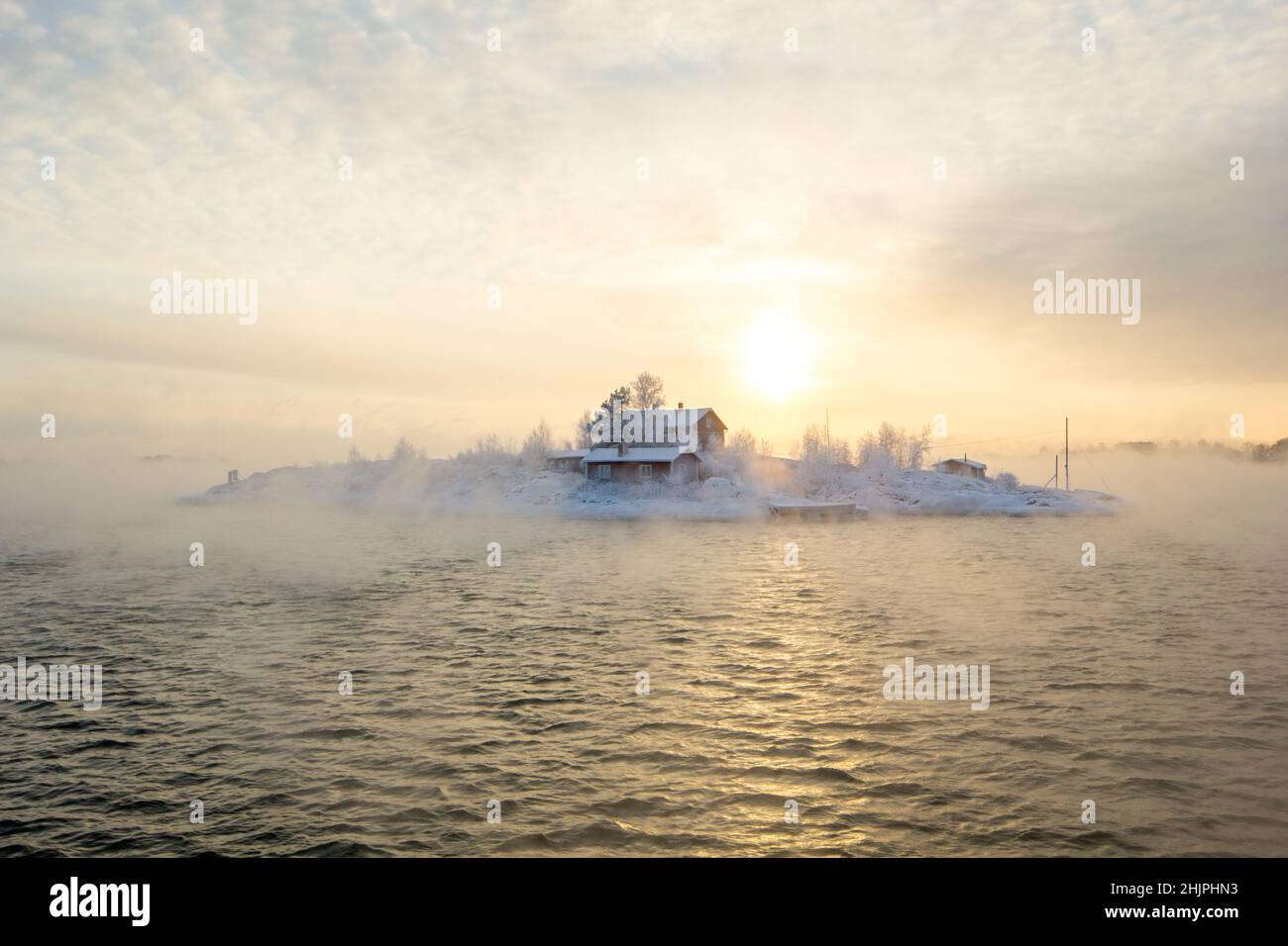 A boat sailing the fog Stock Photo - Alamy