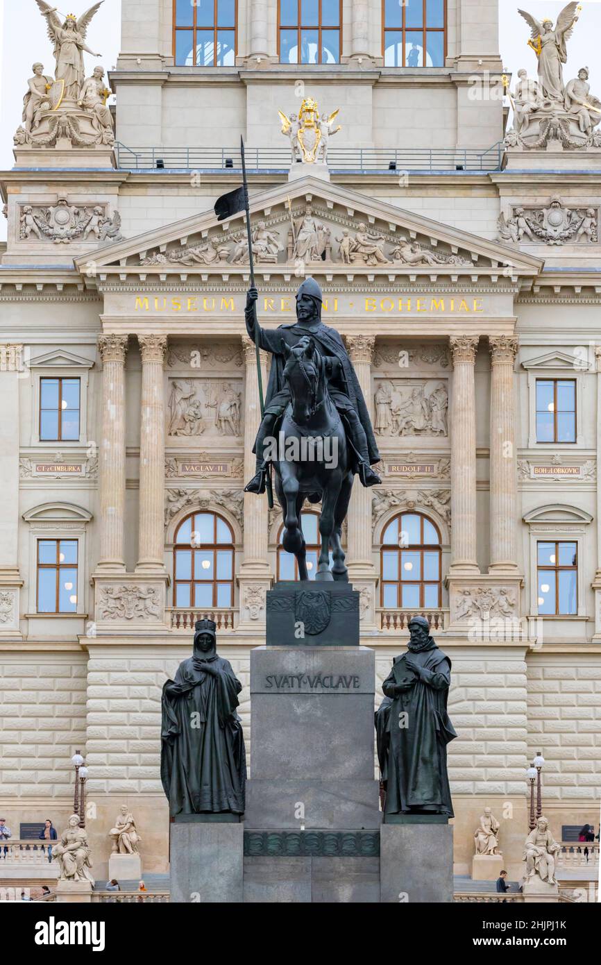 National Museum in Prague with statue of Saint Wenceslas, Czech ...