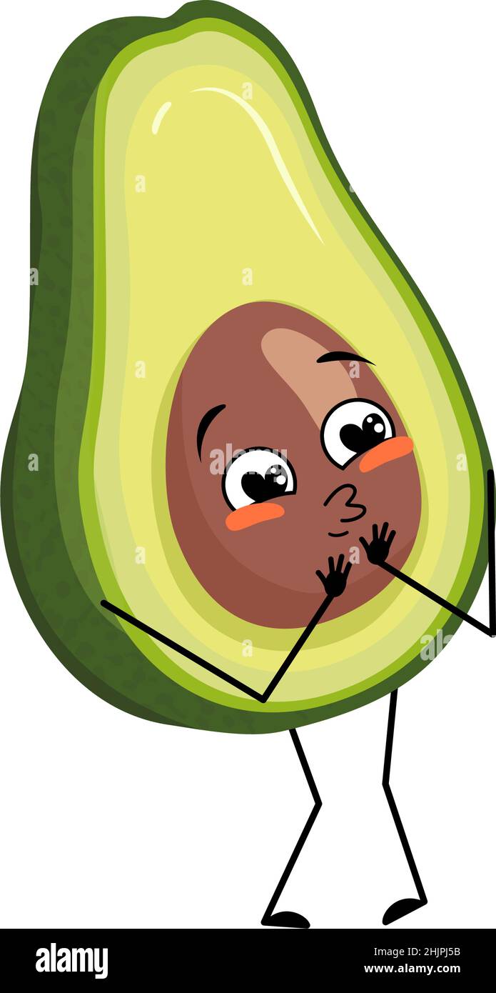 Avocado character with love emotions, smile face, arms and legs. Person ...