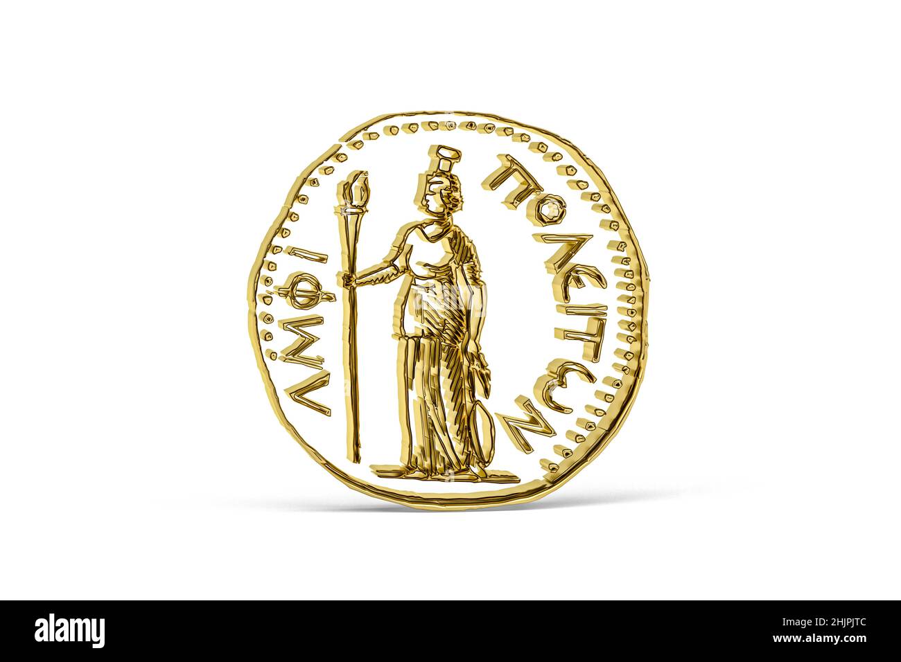 Golden 3d ancient coin icon isolated on white background - 3D render ...