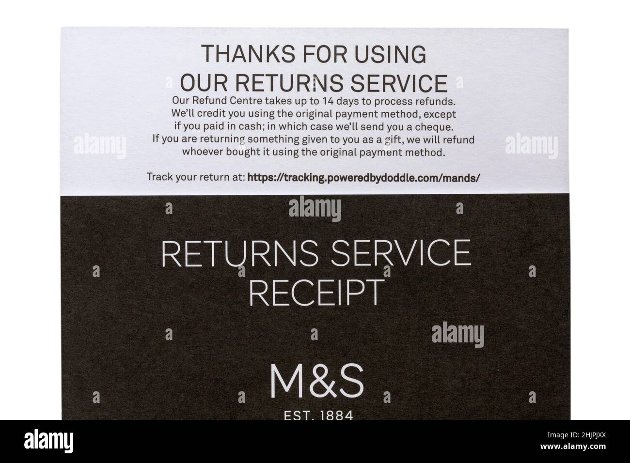 M&S Returns Service Receipt set on white background Stock Photo - Alamy