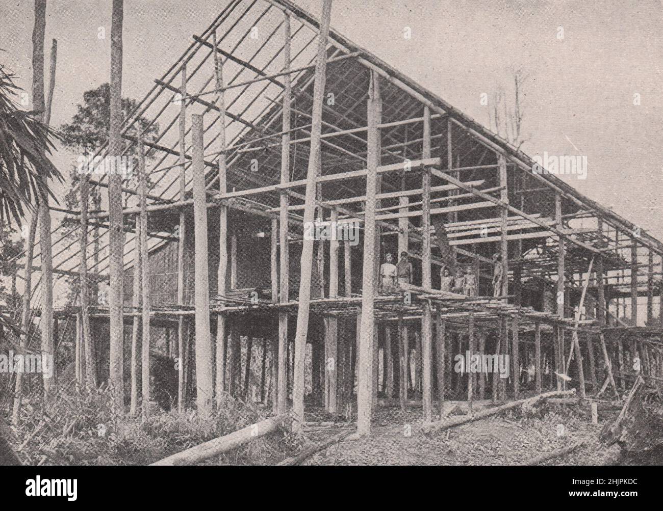 Dayak Long House in course of Construction. Malaysia. Borneo (1923 ...