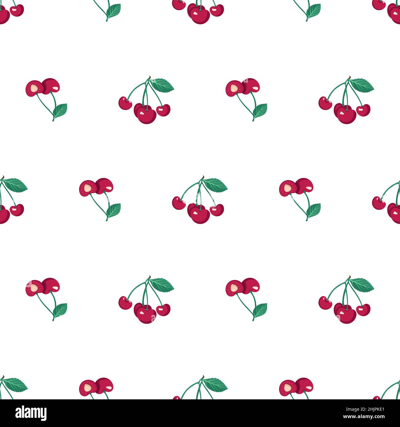 Cherry berry seamless pattern with leaves, print on white background ...