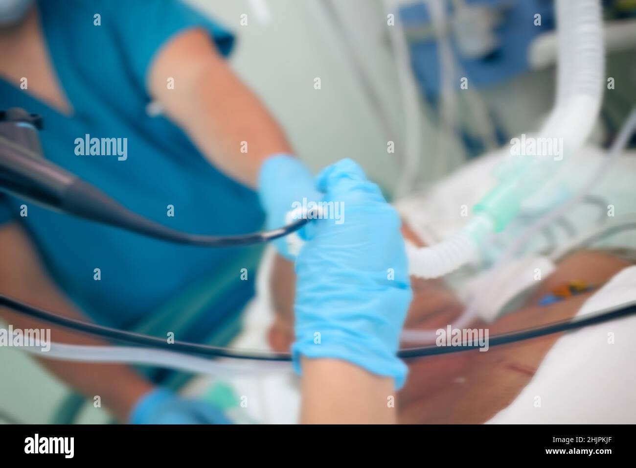 Medical background with endoscopy to the patient, unfocused background ...