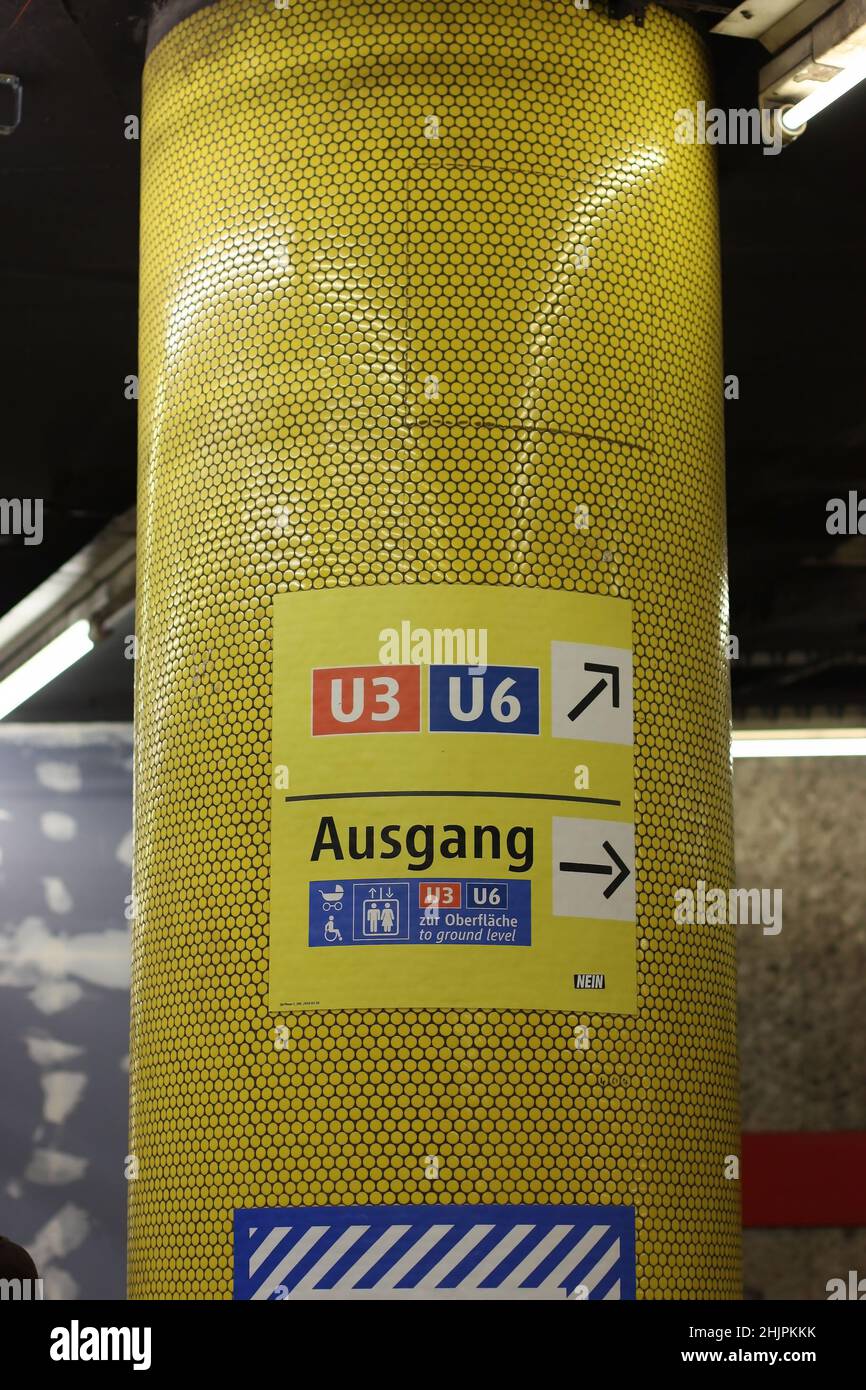 Munich,Germany - July 7,2018: Column in the Munich Metro (U) with line ...