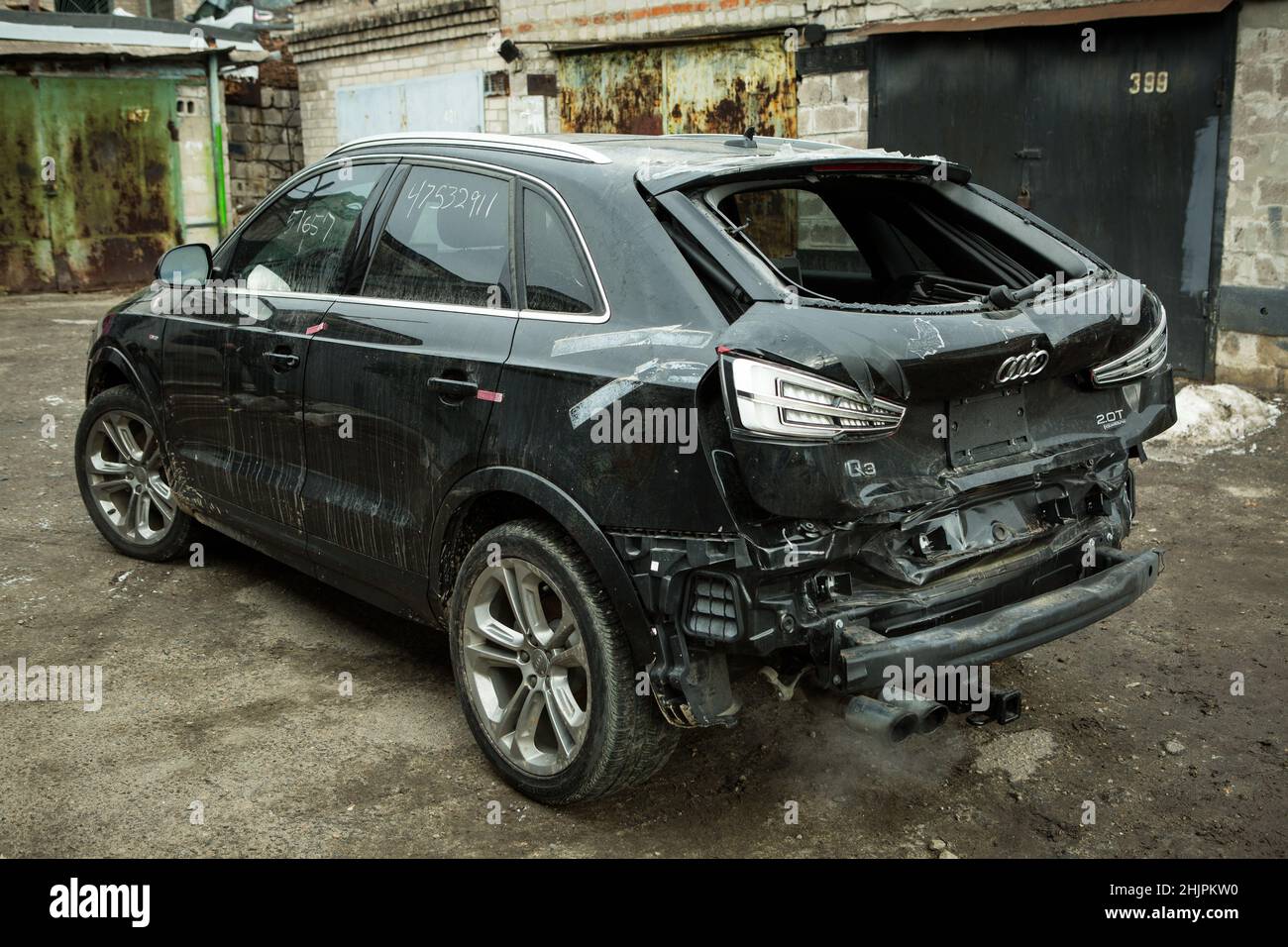 Dnepropetrovsk, Ukraine - 01.16.2022: AUDI Q3 in black after an ...