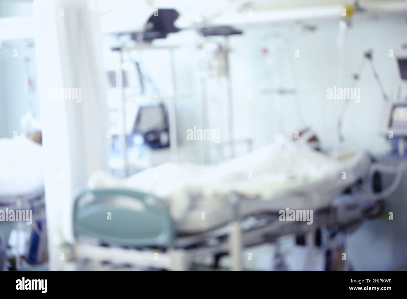 Critical care unit with silhouette of a patient connected to the modern ...