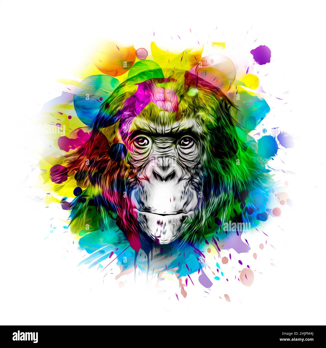 Colorful artistic monkey's head on background with colorful creative ...
