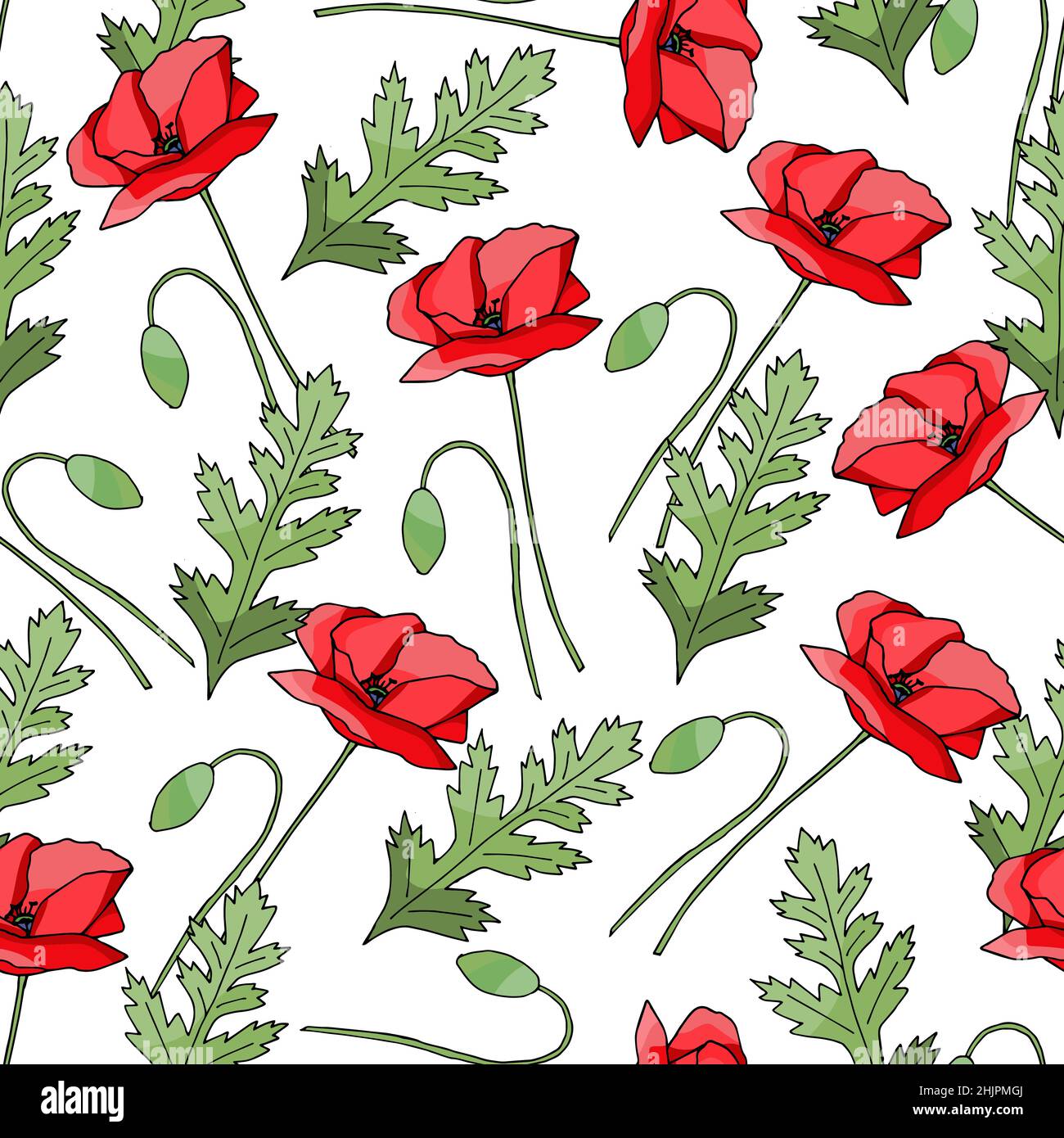 Vintage poppy seamless pattern, great design for any purpose. Doodle ...