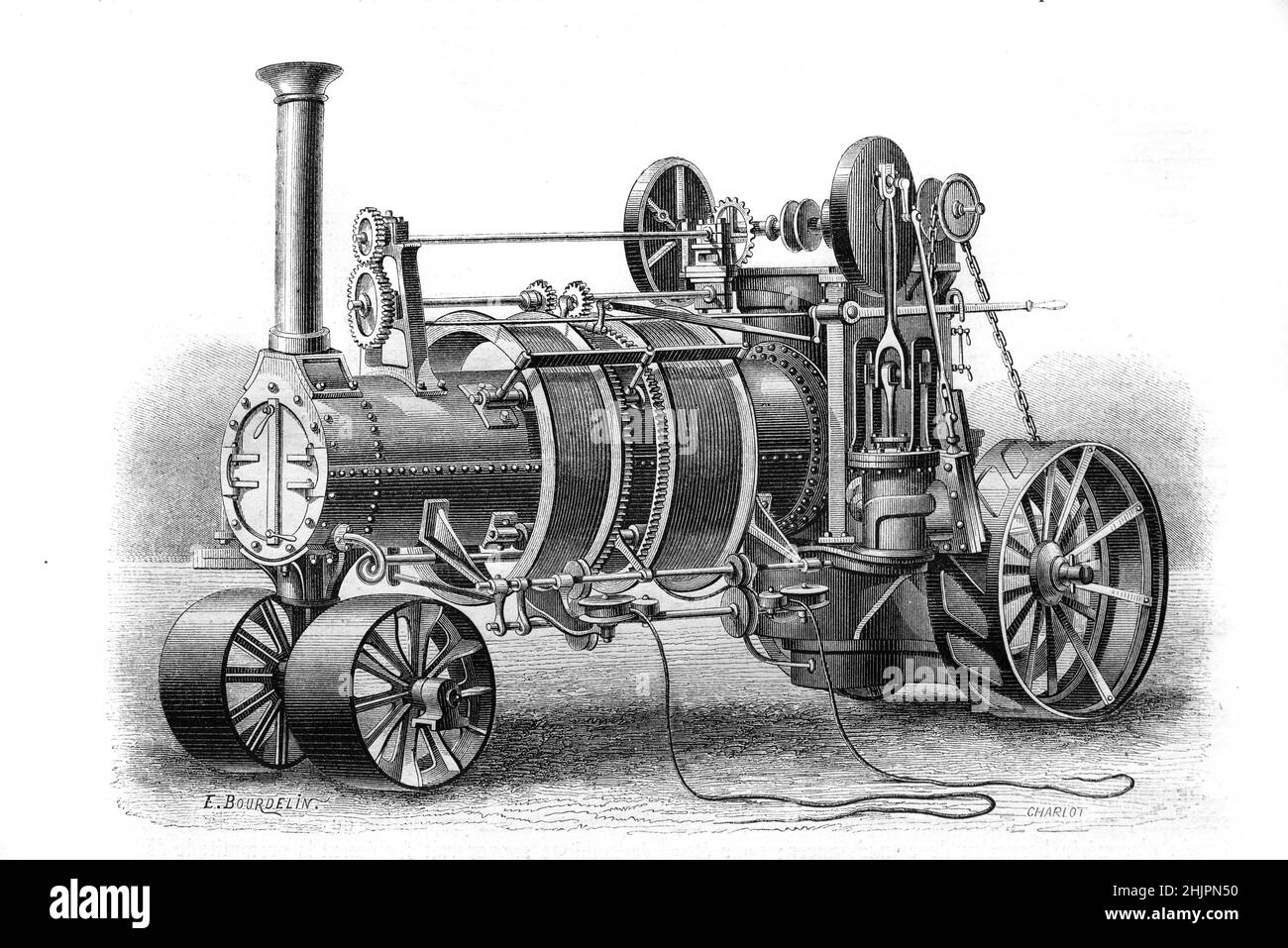 Illustration of Early Steam Engine or Steam Locomotive with Attached ...