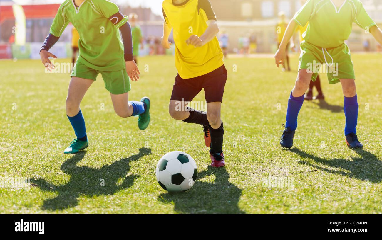 Football Game on Summer Sunny Day. Young Boys Compete in Tournament ...
