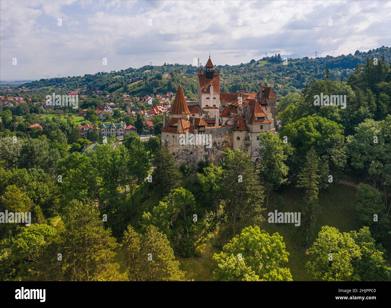 Landscape with medieval Bran castle known for the myth of Dracula. Bran ...
