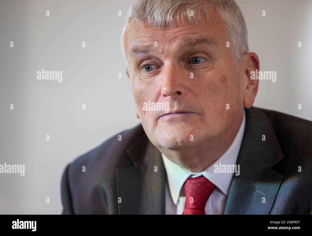Jim Wells, DUP MLA for South Down, during an interview where he talks ...