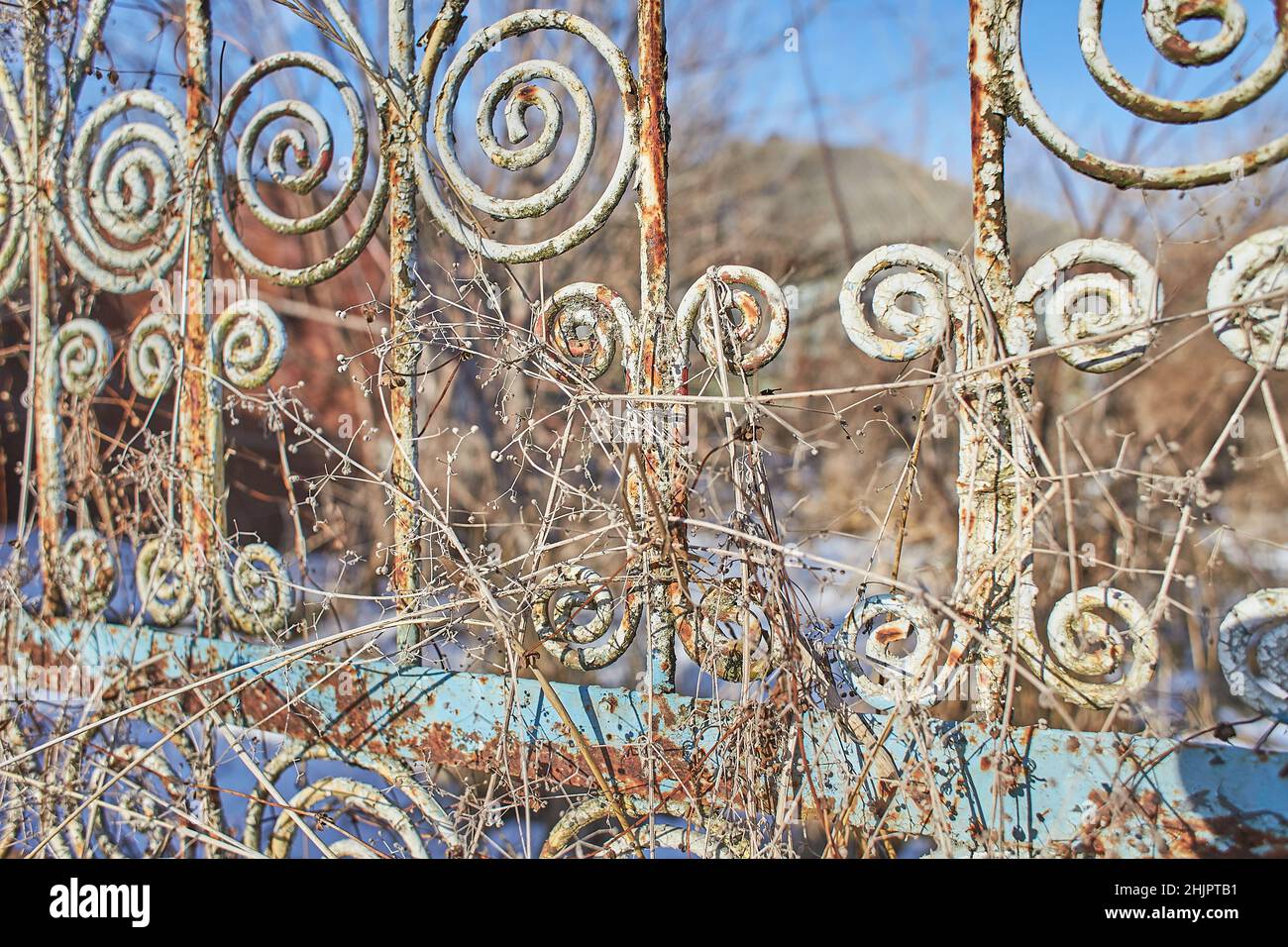 Pattern, design of old gate from abandoned house in village on natural ...