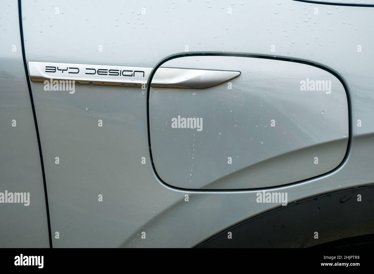 The charging port of a BYD Yuan Plus electric SUV photographed in ...