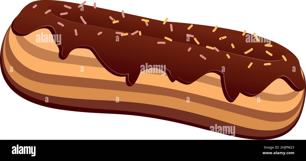 Realistic eclair with dark chocolate isolated on white background ...
