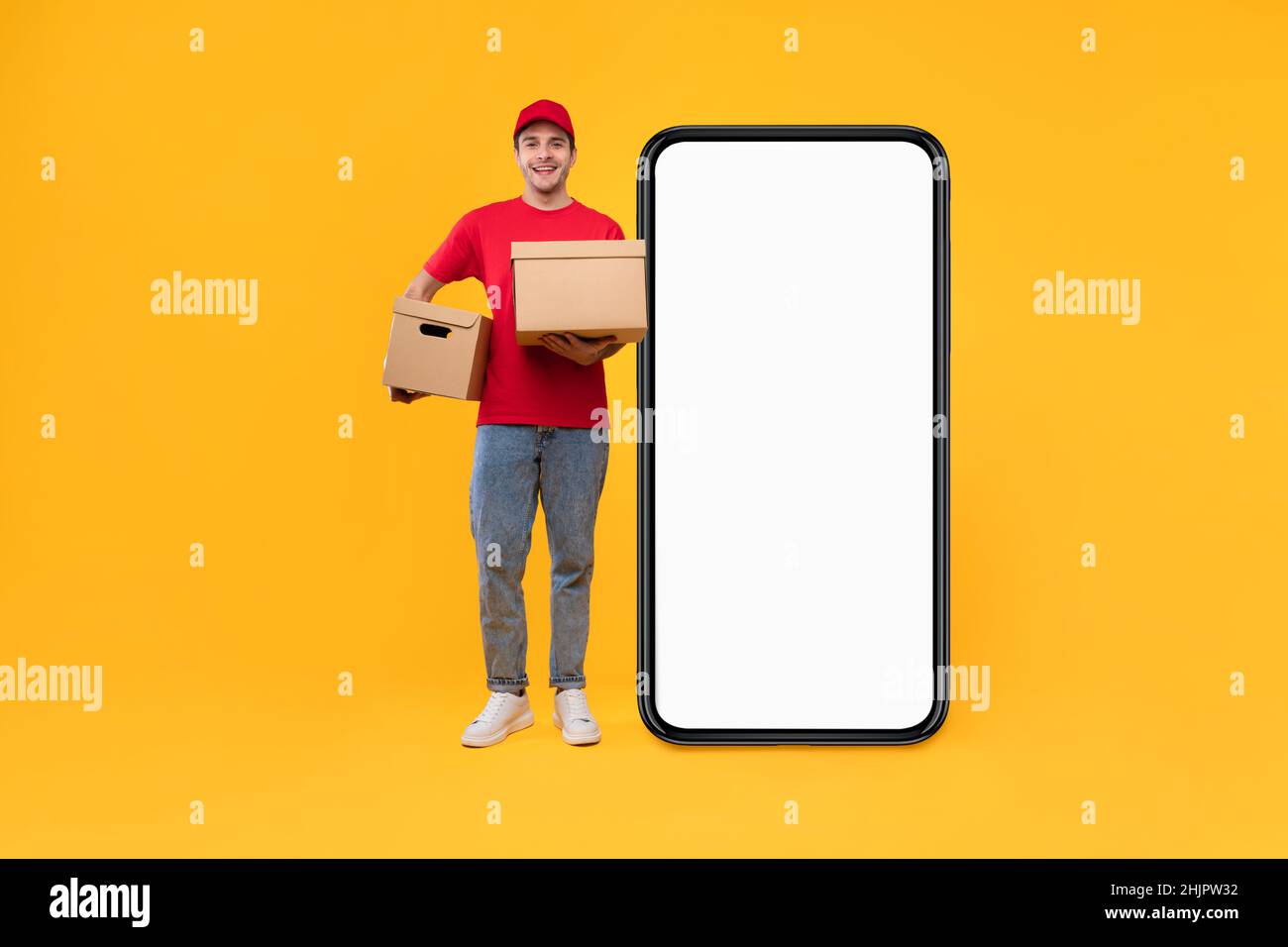 Young courier parcel near hi-res stock photography and images - Alamy