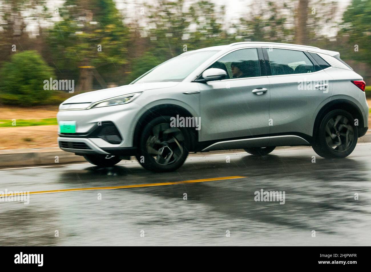 BYD Yuan Plus being driven on the road in Songjiang District, Shanghai ...