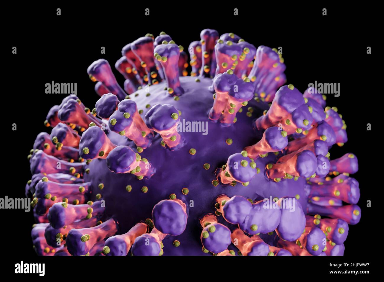 Illustration of a single virus cell, visualization of an infection ...