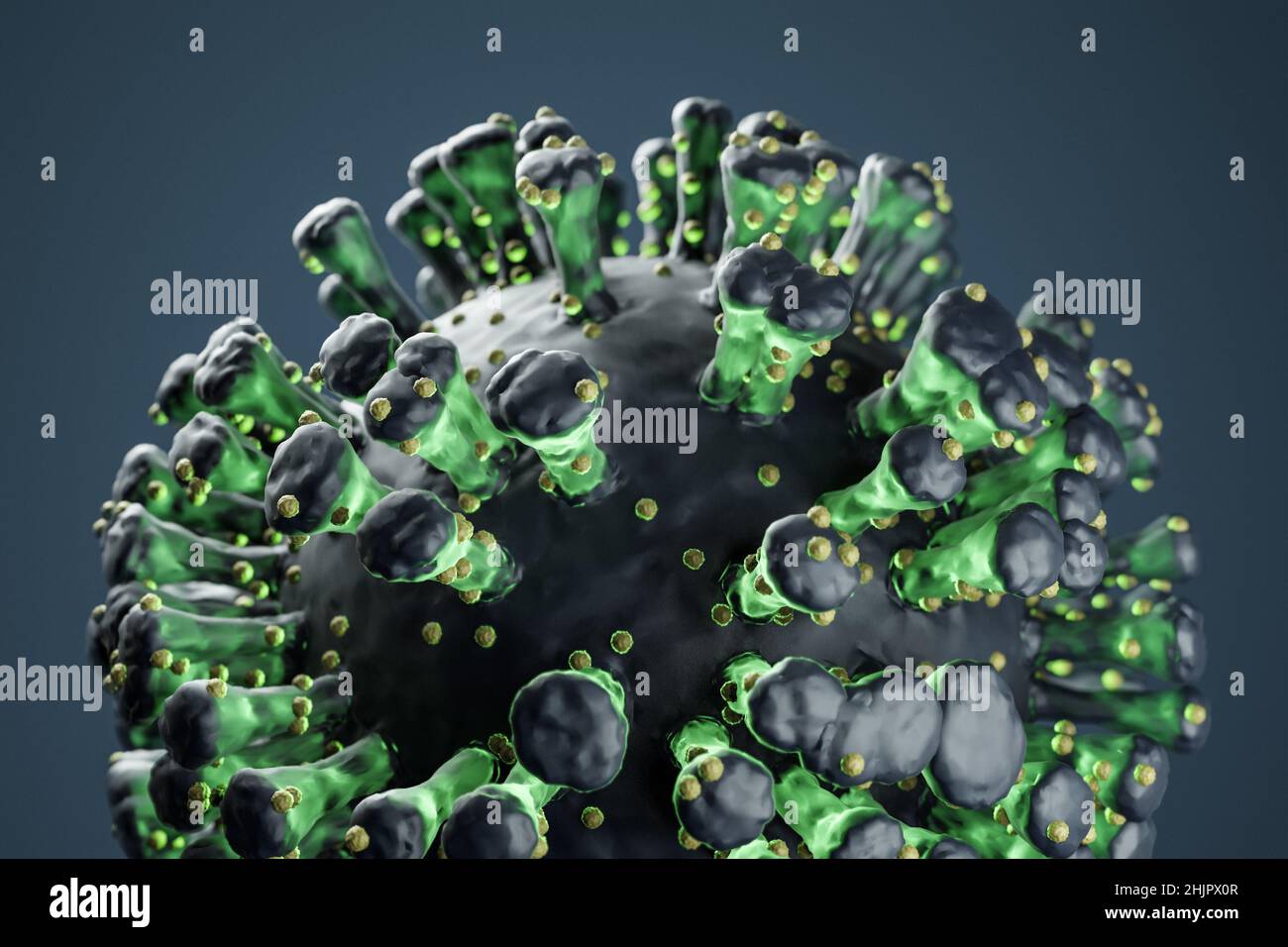 Illustration of a single virus cell, visualization of an infection ...