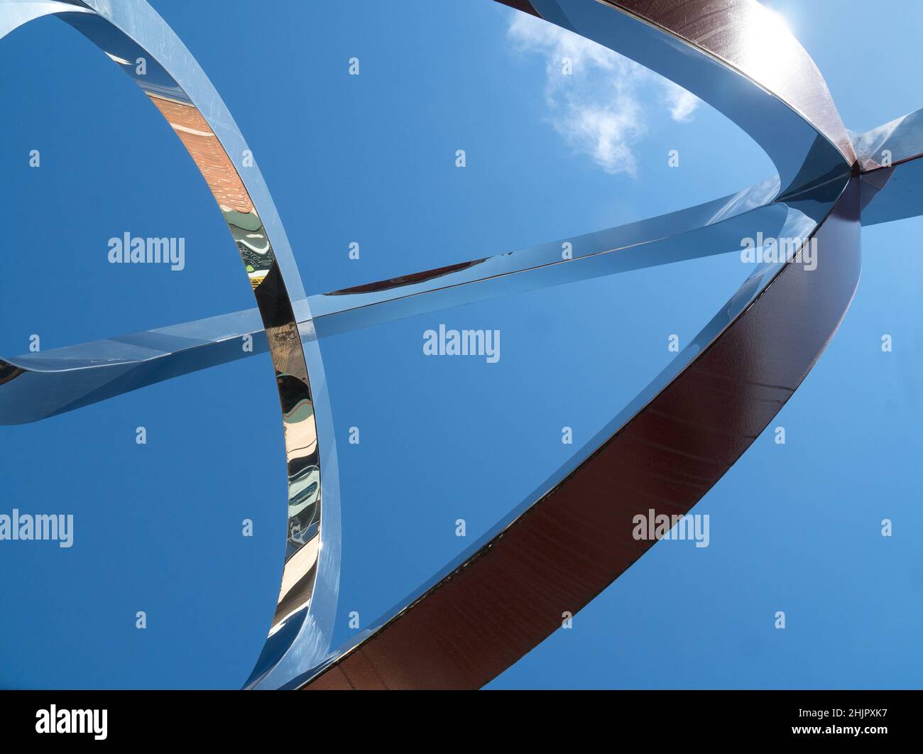 Detail of 'The Swirl' metal sculpture, Orchard Shopping Centre, Didcot ...