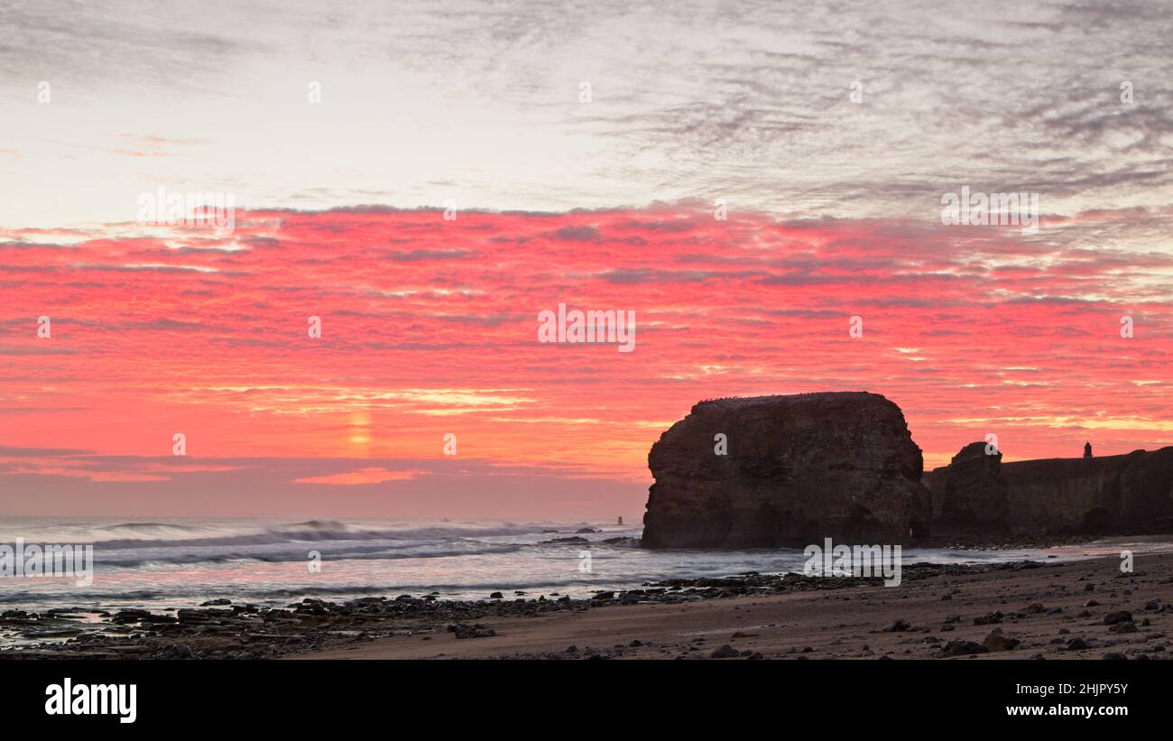 Marsden Rock is a 90ft high limestone sea stack stadning just off the ...