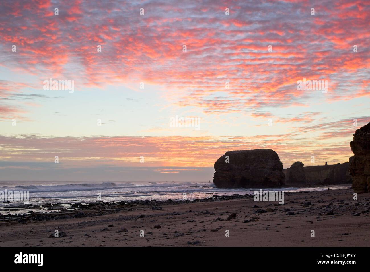 Marsden Rock is a 90ft high limestone sea stack stadning just off the ...