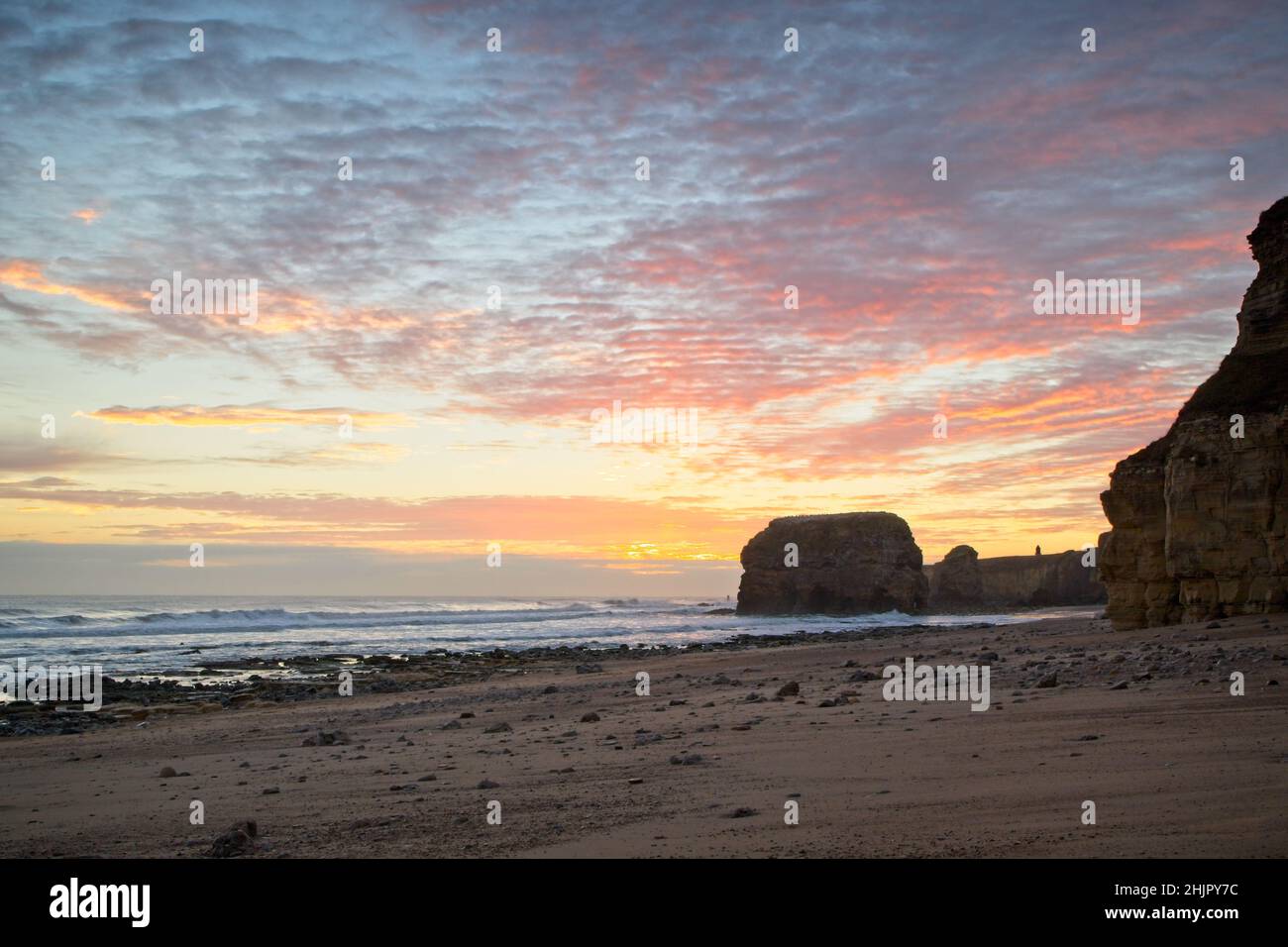 Marsden Rock is a 90ft high limestone sea stack stadning just off the ...