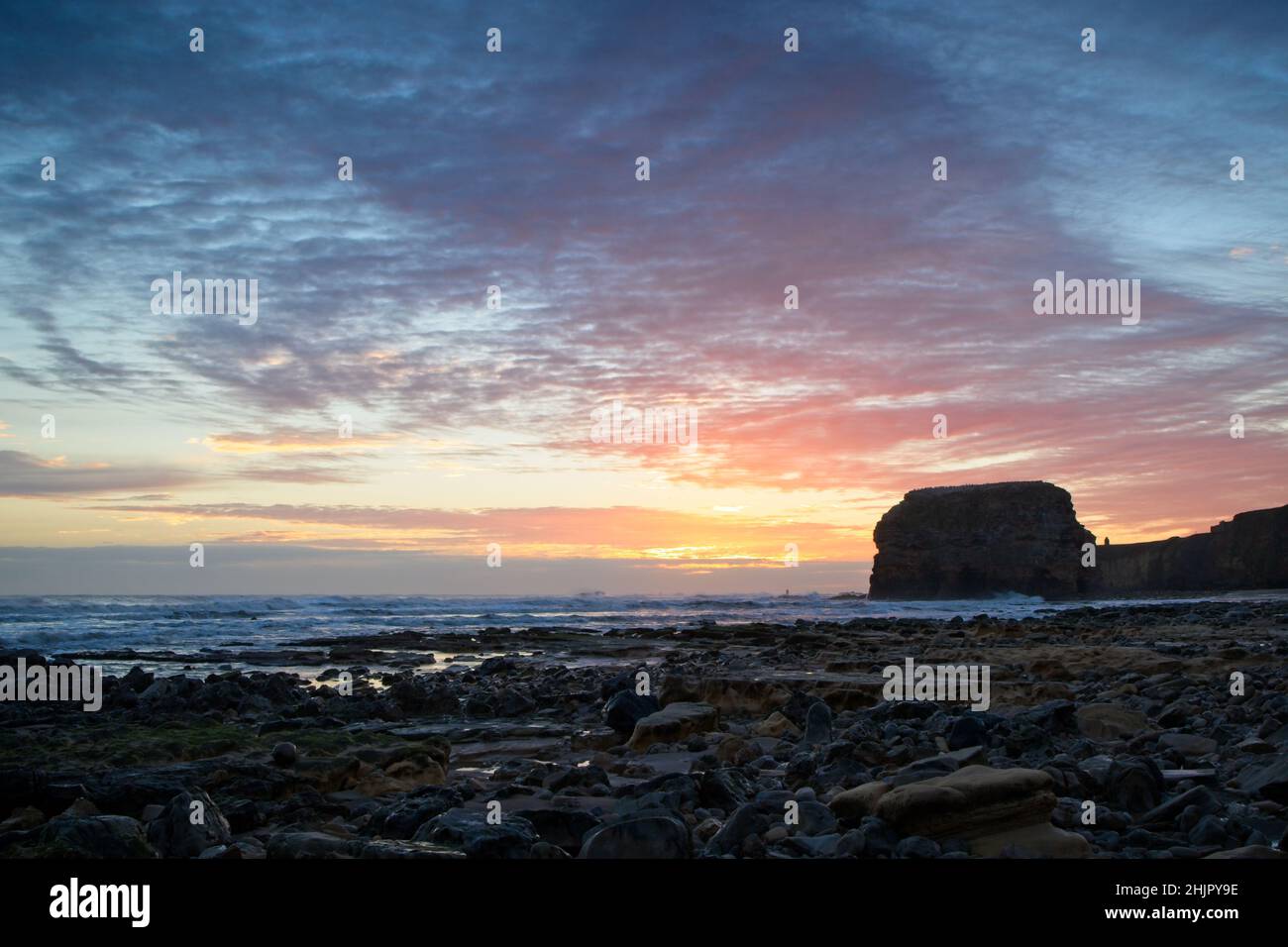 Marsden Rock is a 90ft high limestone sea stack stadning just off the ...