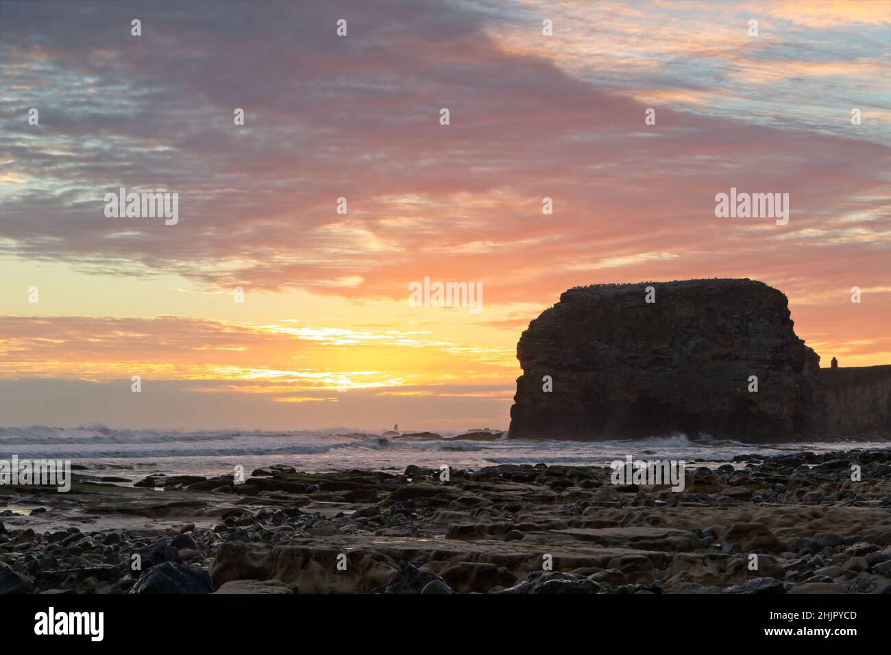 Marsden Rock is a 90ft high limestone sea stack stadning just off the ...