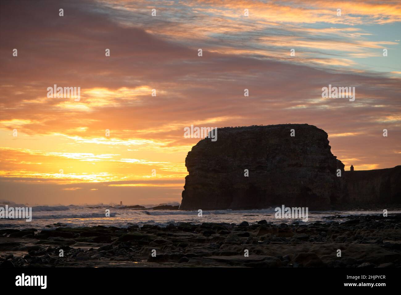 Marsden Rock is a 90ft high limestone sea stack stadning just off the ...