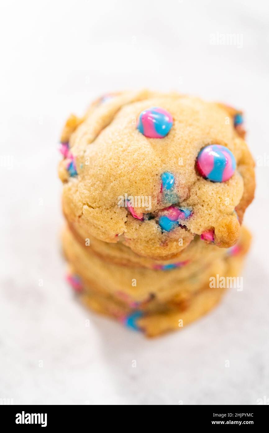 Freshly baked unicorn chocolate chip cookies with rainbow chocolate ...