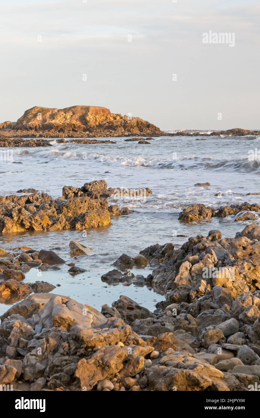 Beautiful limestone cliffs surround Marsden Bay on the North Sea coast ...