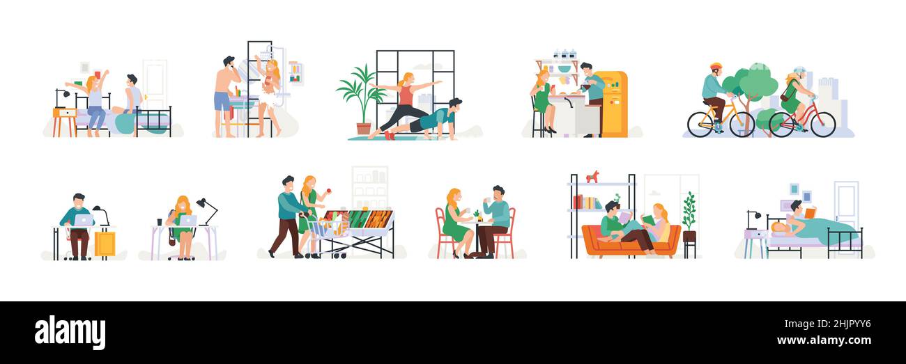 Couple daily routine. Everyday activity. Guy and girl living together ...