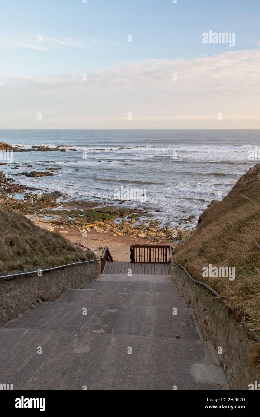 Steps leading down to Marsden Bay on the North Sea coast near to South ...