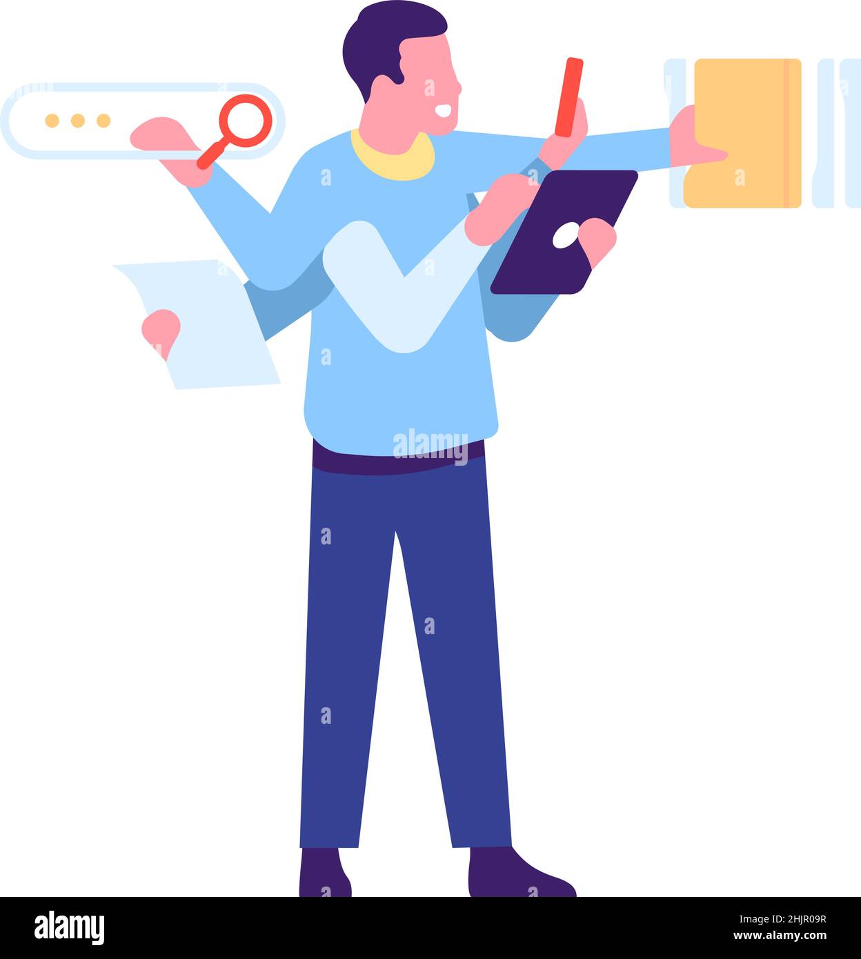 Busy man at work. Multitasking person with many arms Stock Vector Image ...