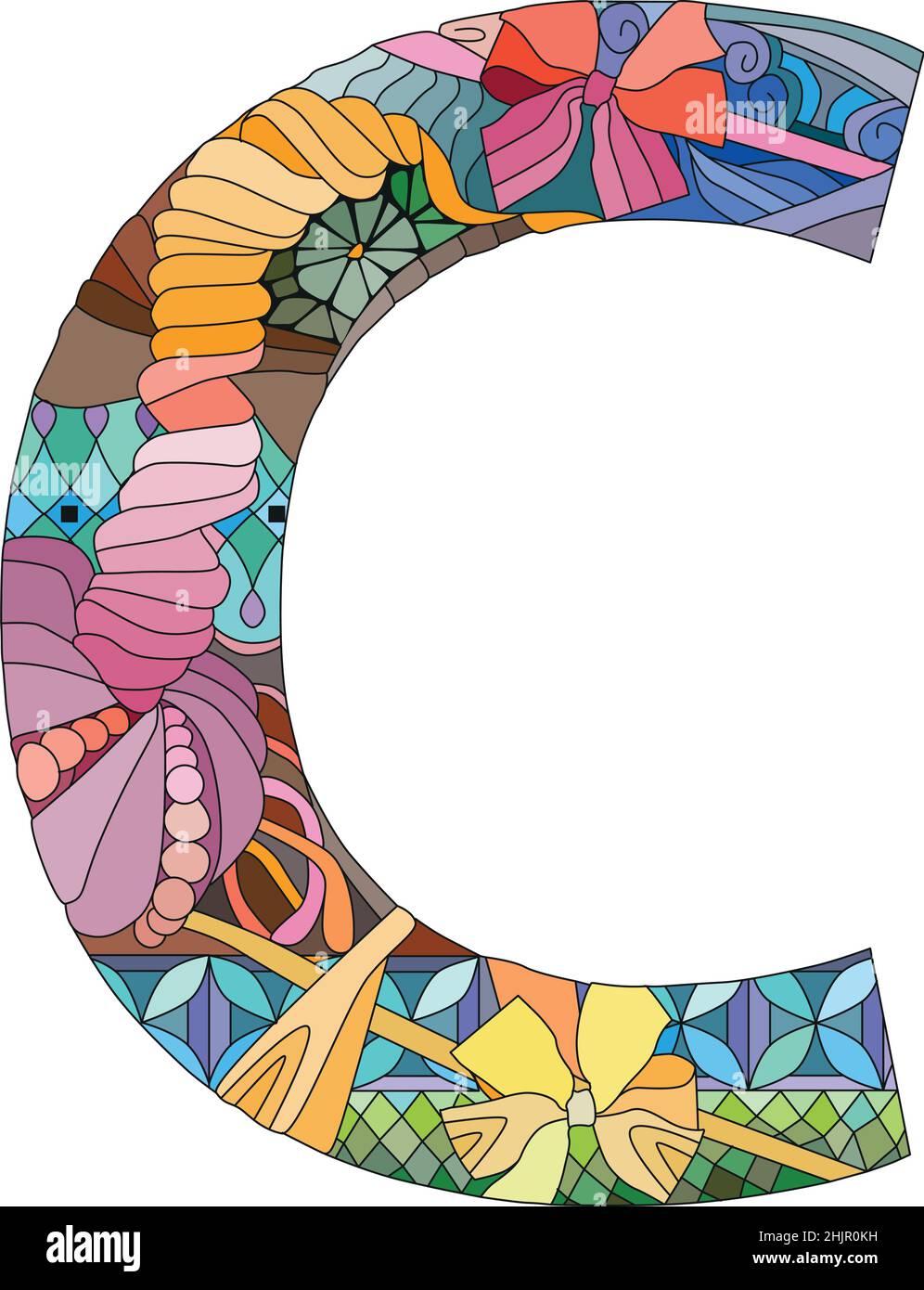 Zentangle stylized alphabet - letter C. Vector illustration. Ethnic ...