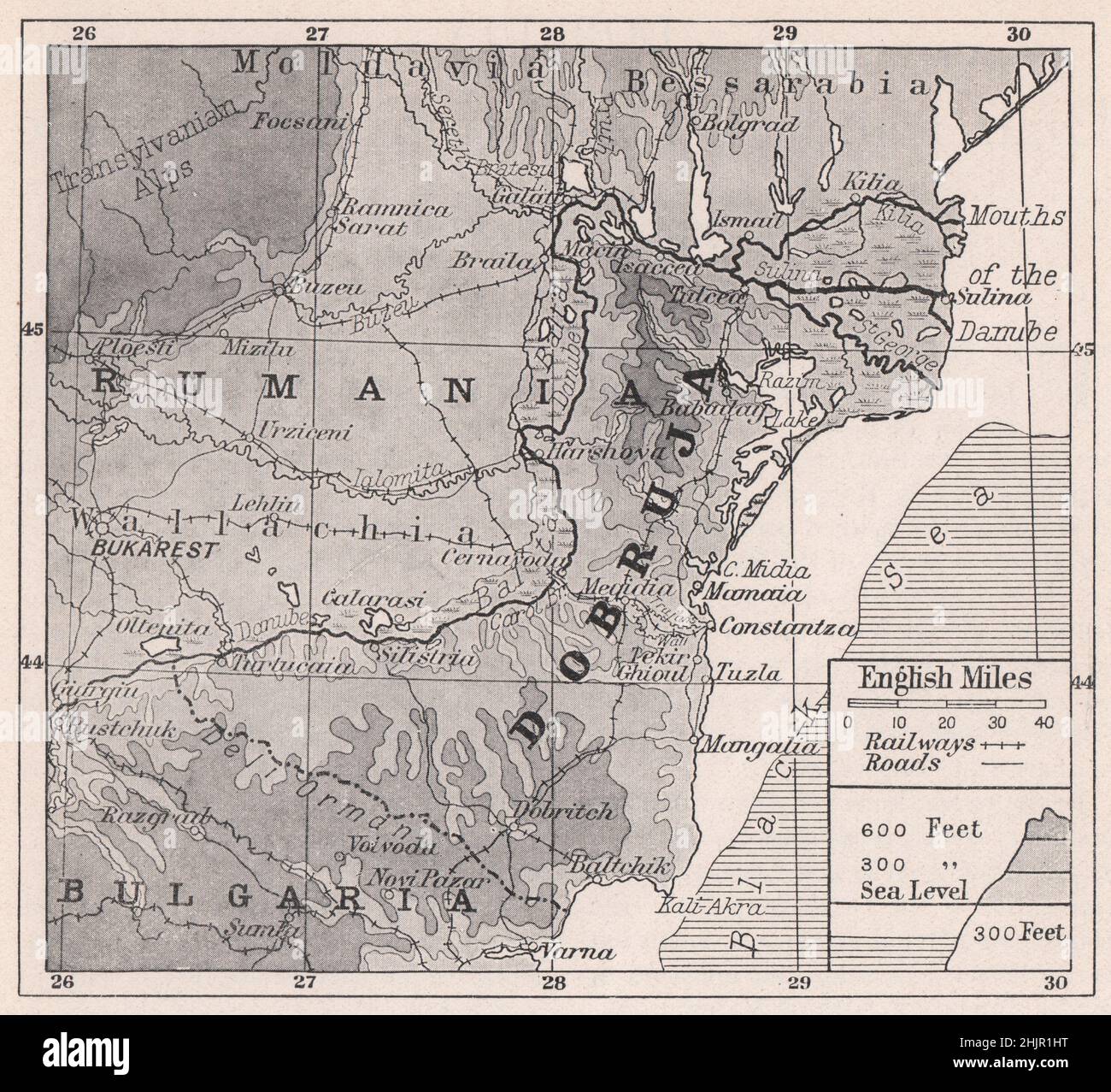 Dobruja, low hogsback between Danube and sea. Romania (1923 map Stock ...