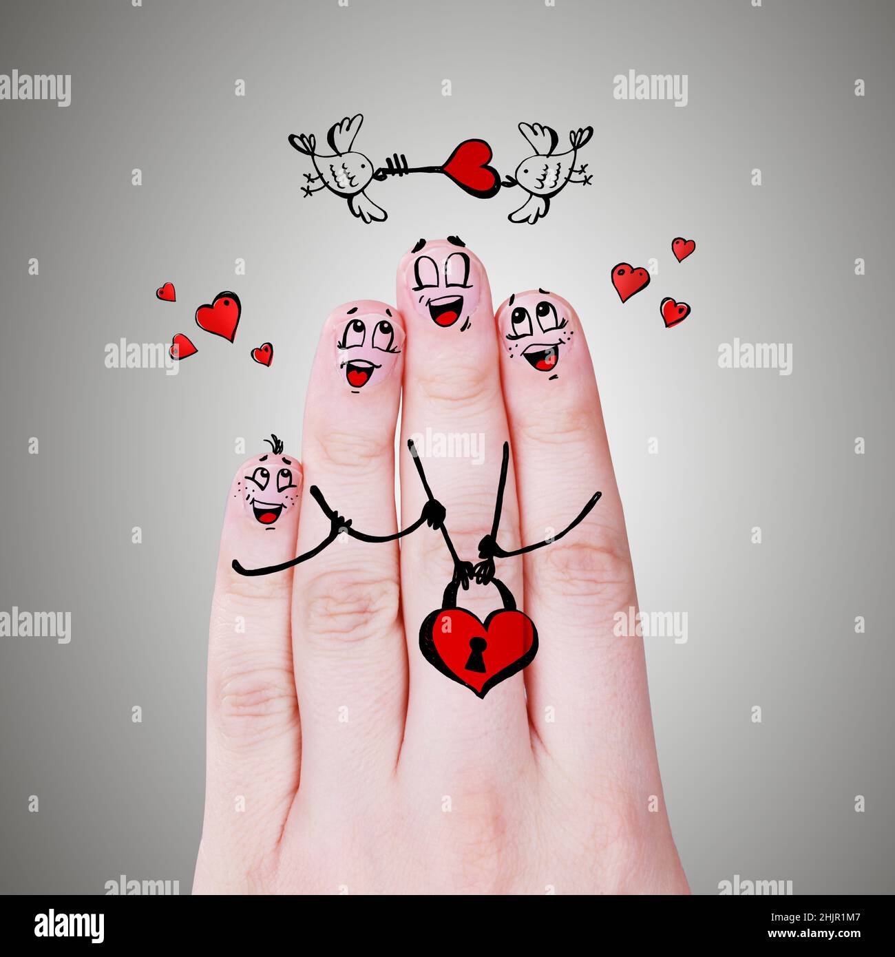 Painted happy fingers in love. Happy family concept Stock Photo - Alamy